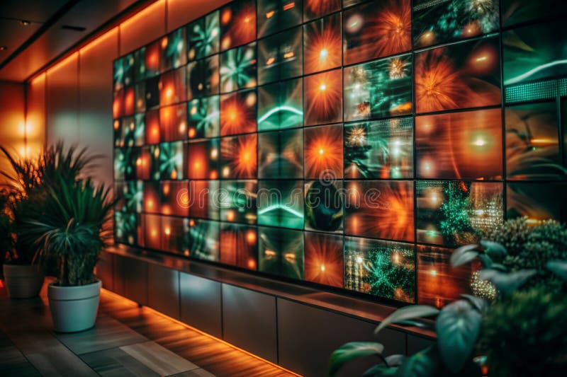Modern Lobby Interior Design with Vibrant Abstract LED Screen Wall ...