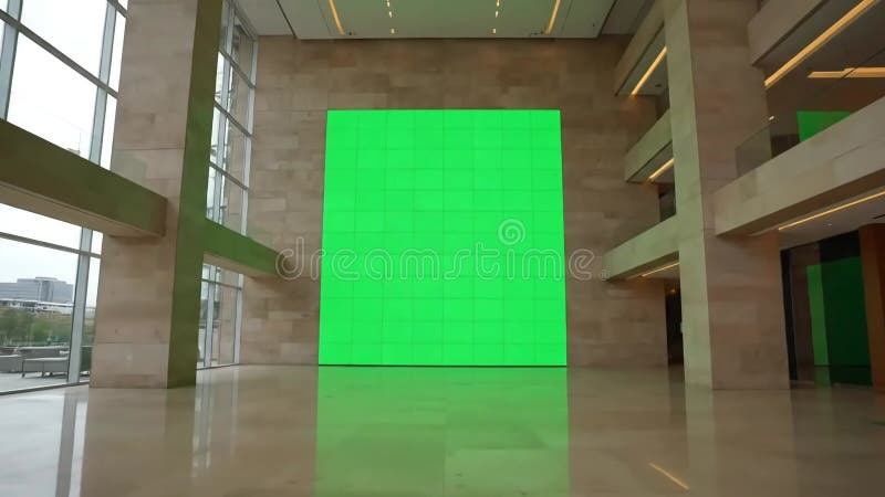 Modern Lobby Interior with Green Screen Panel for Virtual Backgrounds ...