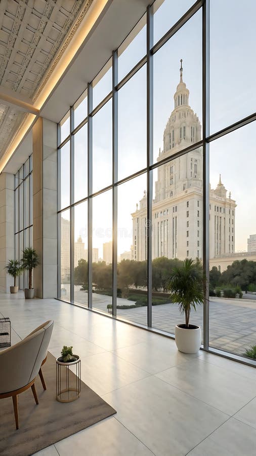 Modern Lobby Interior with Large Windows Showcasing Architectural ...