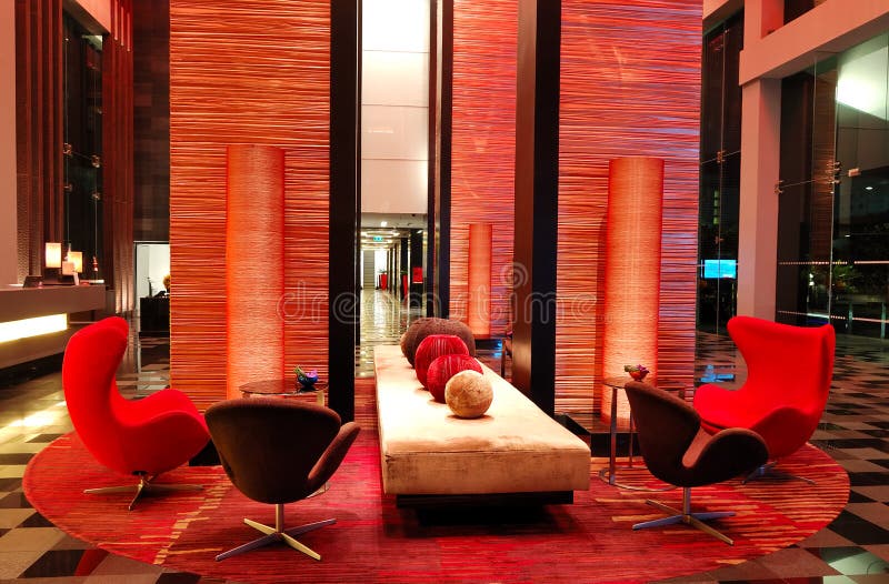 Modern Lobby Interior in Night Illumination Stock Image - Image of ...