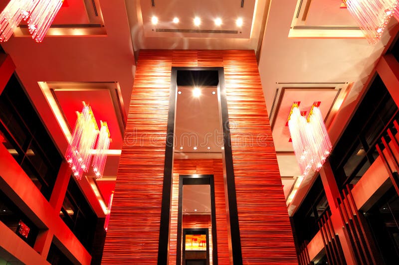 Modern Lobby Interior in Night Illumination Stock Image - Image of lamp ...
