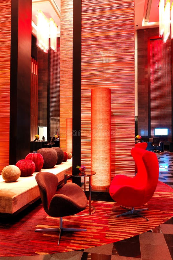 Modern Lobby Interior in Night Illumination Stock Image - Image of lamp ...