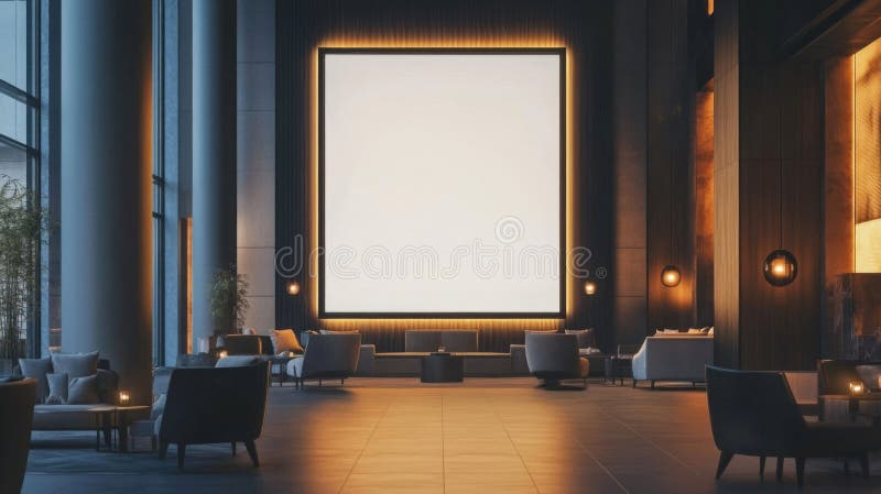 Modern Lobby with a Large Blank Canvas Stock Illustration ...