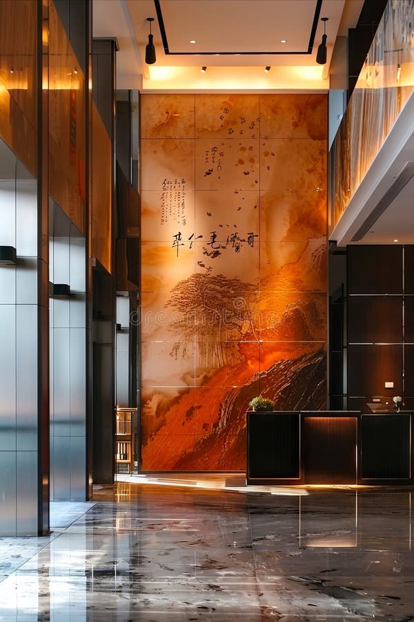 A Modern Lobby with a Large Painting on the Wall Stock Photo - Image of ...