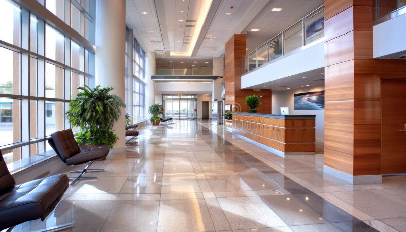 Modern Lobby with Large Windows, Ample Seating, and Stylish Interior ...