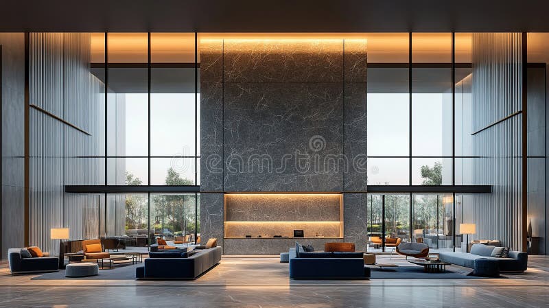 Modern Lobby Lounge Sunset View City Building Interior Design Stock ...
