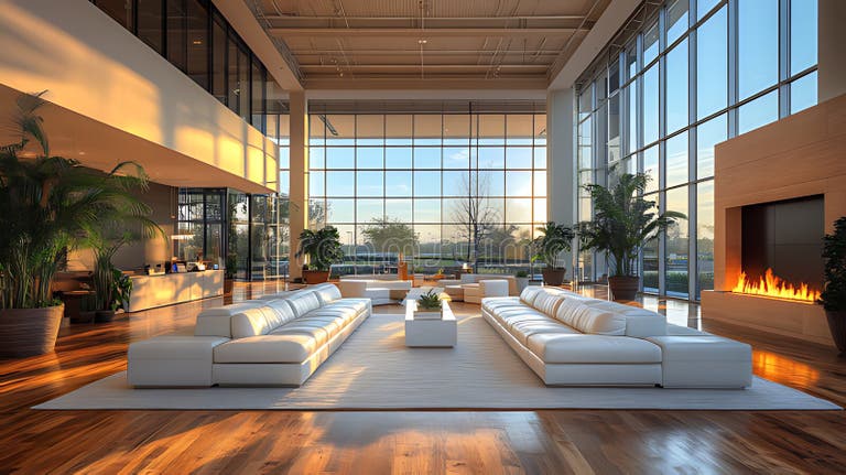 Modern Lobby Sunset Office Building Relaxation Stock Illustration ...