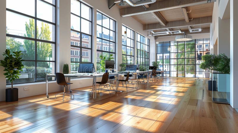 Modern Lobby with Yellow Chairs and Large Windows Stock Image - Image ...
