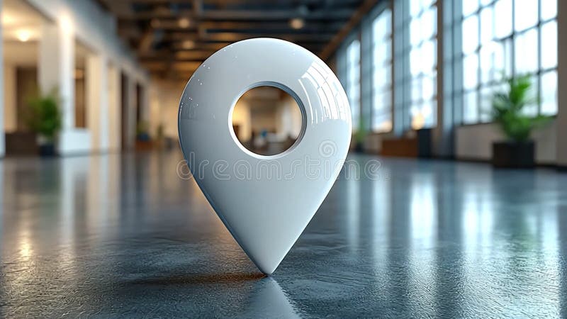 Modern Location Marker in Spacious, Stylish Interior with Large Windows ...