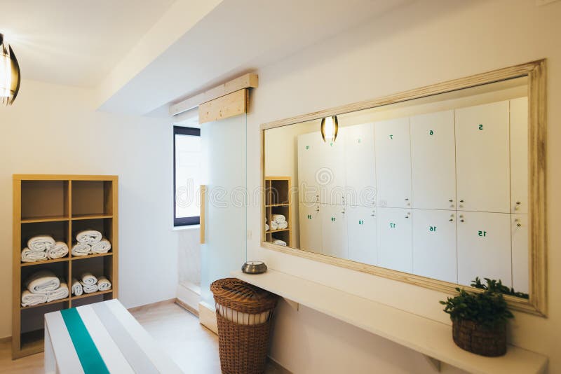 Modern locker room stock image. Image of floor, furniture - 12463615