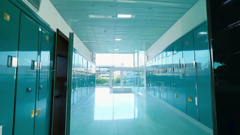 Modern Locker Room with Blue Storage Cabinets in a Clean, Bright ...