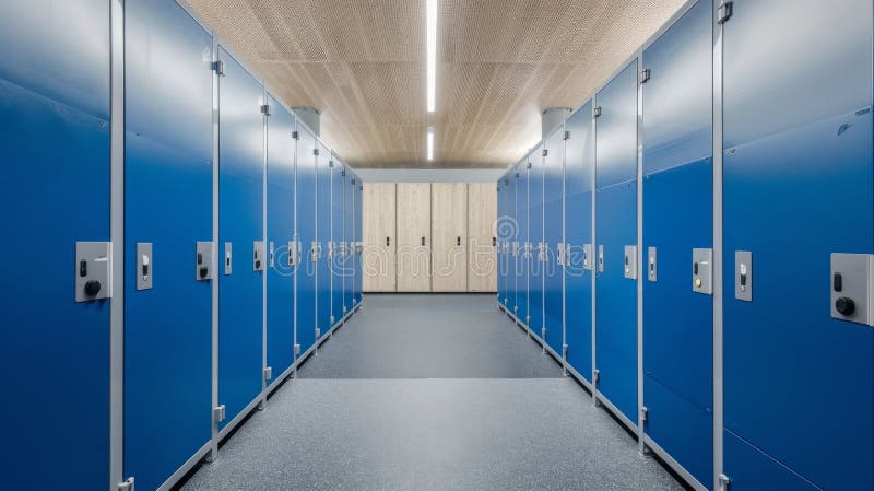 Modern Locker Room Interior with Blue Lockers, Generative AI Stock ...