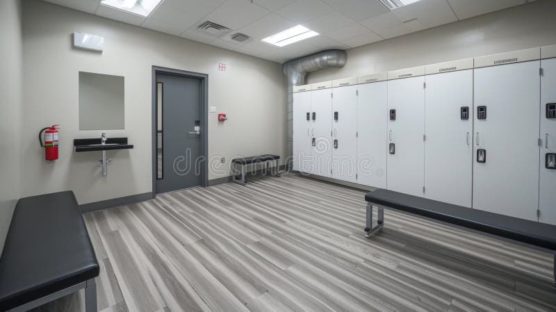 Modern Gym Locker Room Interior with Red and Black Lockers, Generative ...