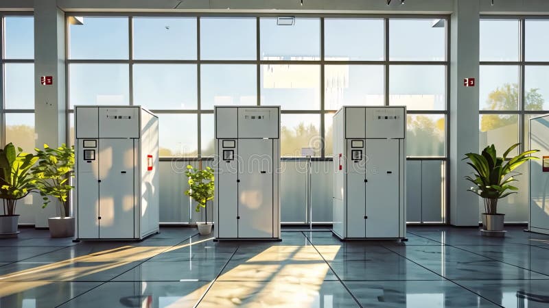 Modern Locker Room Interior with Smart Parcel Delivery Terminals and ...