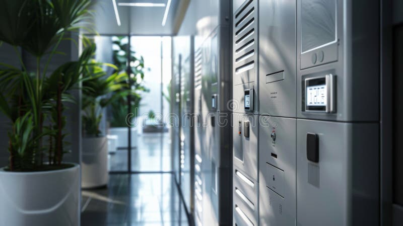 Modern Lockers in Office Building Lobby Stock Photo - Image of ...