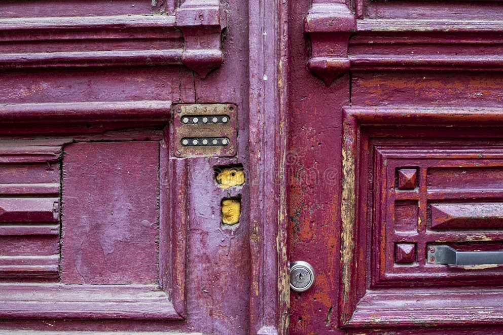 Modern Locks on Wooden Doors with Intercom. Security Protection Stock ...