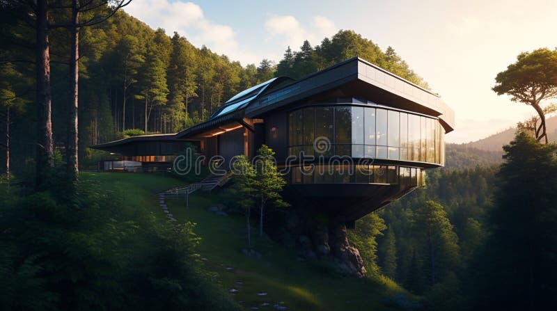 Modern Lodge in Deep Forest Stock Illustration - Illustration of lodge ...