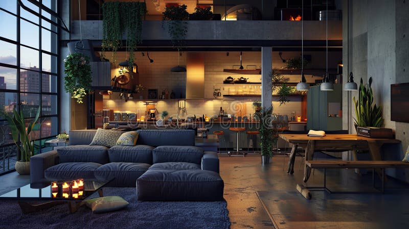 Modern Loft Apartment Interior Design Stock Illustration - Illustration ...