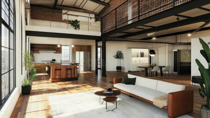 Modern Loft Apartment Interior Design Stock Image - Image of large ...