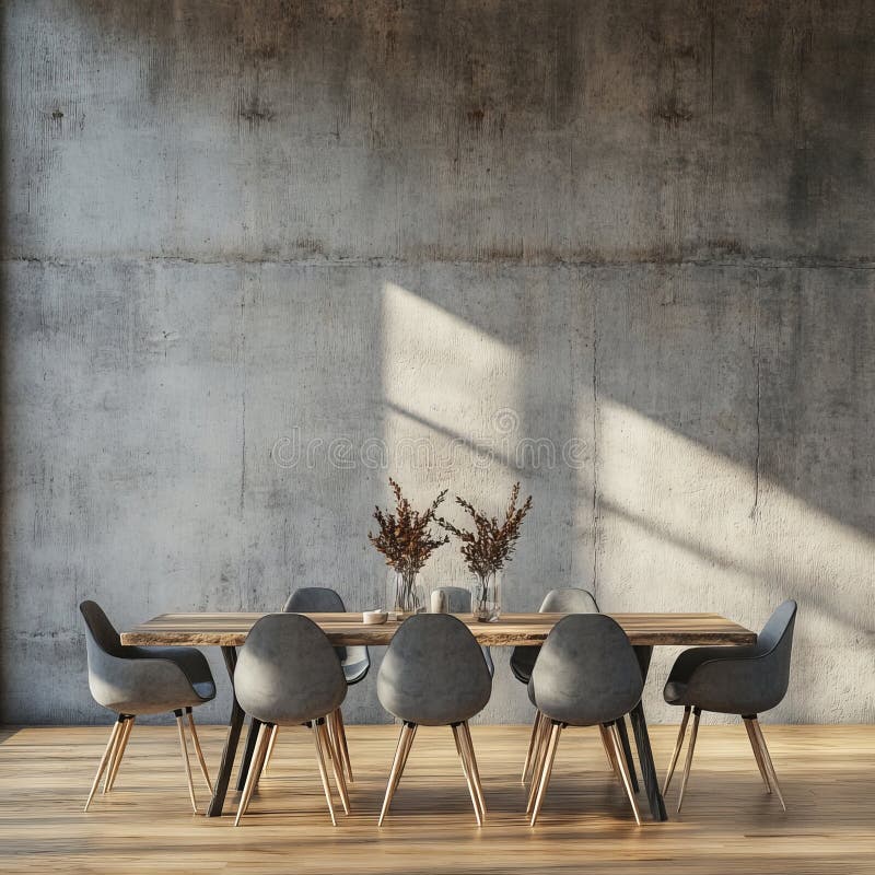 A Modern Loft Dining Area with a Simple Table and Chairs, Complemented ...