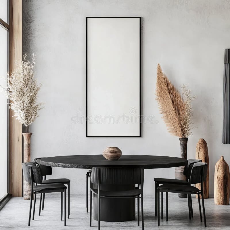A Modern Loft Dining Room Featuring a Concrete Wall Texture, Interior ...