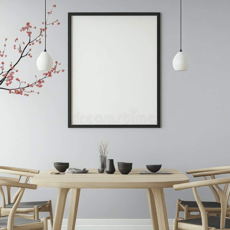 A Modern Loft Dining Room with a Picture Frame and White Walls Stock ...