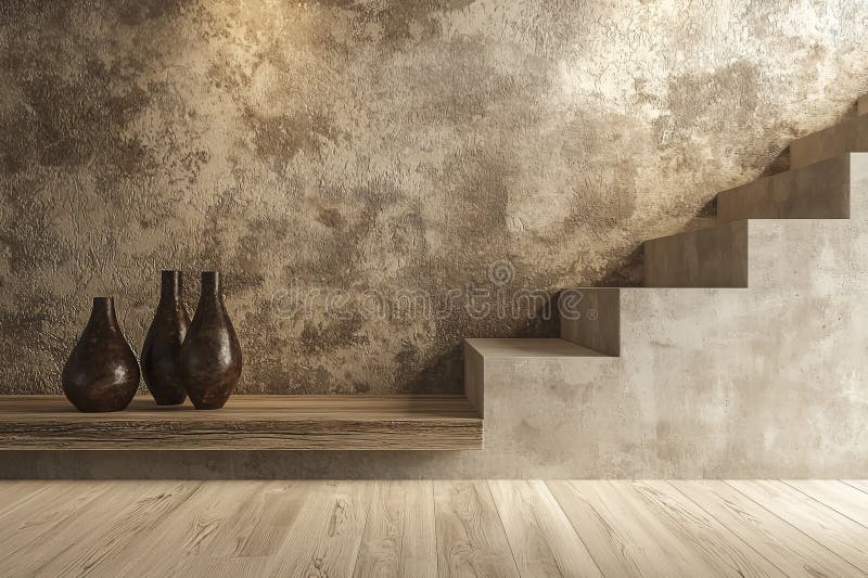 Modern Loft Entry Hall with a Staircase and Rustic Wooden Bench Next To ...