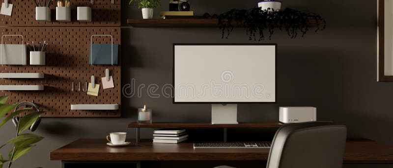 Modern Loft Home Studio Working Space with PC Computer Mockup on Wood ...
