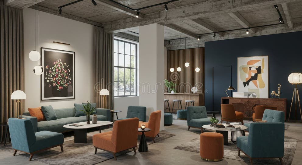 Modern Loft Interior with Cozy Lounge Area and Stylish Decor Elements ...