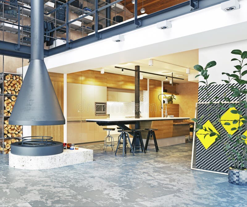 Modern loft interior stock illustration. Illustration of sink - 329578976