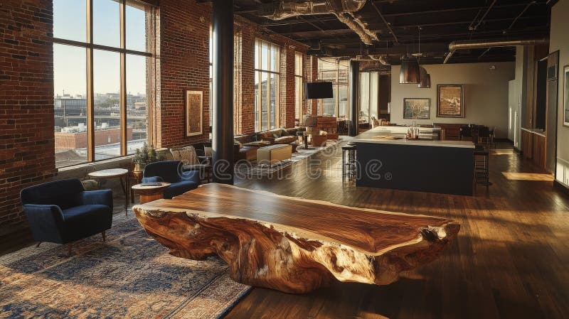 Modern Loft Interior Design with a Rustic Touch Stock Photo - Image of ...