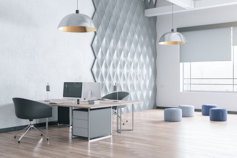 Modern Loft Interior Room with Workplace and Computer on Table Stock ...