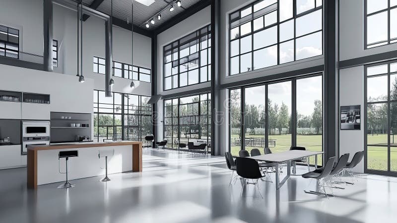 Modern Loft Kitchen, Dining, Windows, Countryside View, Interior Design ...