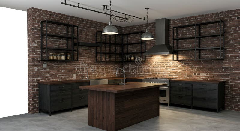 Loft-style Kitchen Model Design Stock Illustration - Illustration of ...