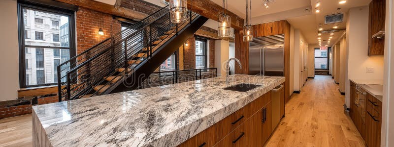 Modern Loft Kitchen with Large Island and Edgy Industrial Style Design ...