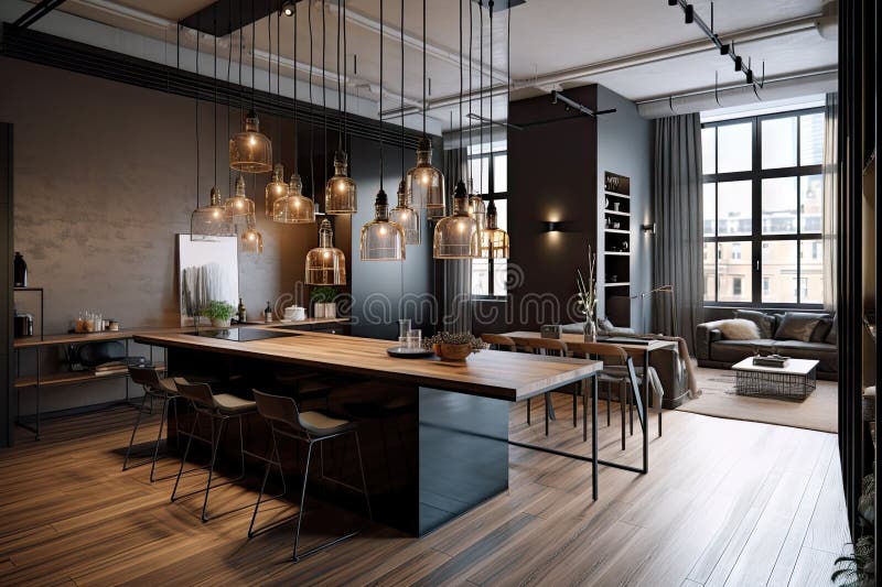 A Modern Loft, with Minimalist Lighting and Sleek Fixtures Stock ...