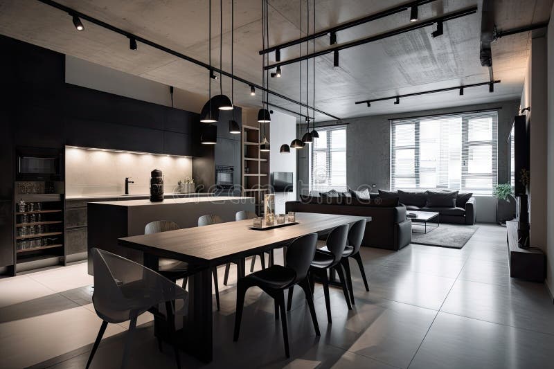 A Modern Loft, with Minimalist Lighting and Sleek Fixtures Stock Image ...