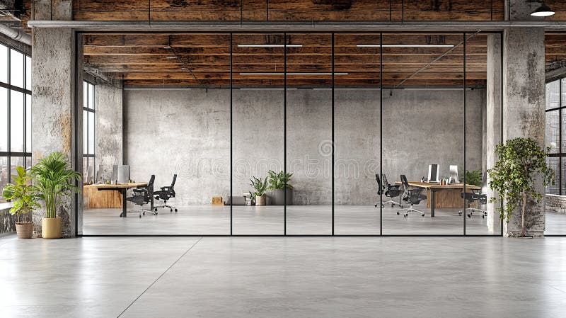Modern Loft Office Interior Design, Glass Partitions, City View Stock ...