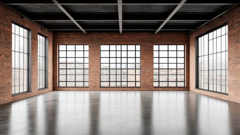 Modern Loft Space Exposed Brick Concrete Floors and Expansive Windows ...
