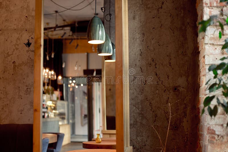 Modern Loft Style Cafe Interior in Warm Colors Stock Photo - Image of ...