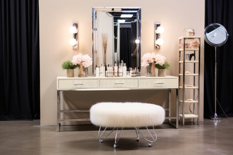 Modern Loft Style Dressing Room with Mirror Surrounded by Lightbulbs in ...