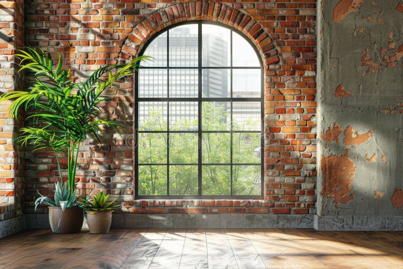 Modern Loft Style Interior with Spacious Room, Big Window, Brick Wall ...