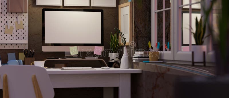 Modern Loft Vintage Contemporary Workspace Interior with Pc Computer ...