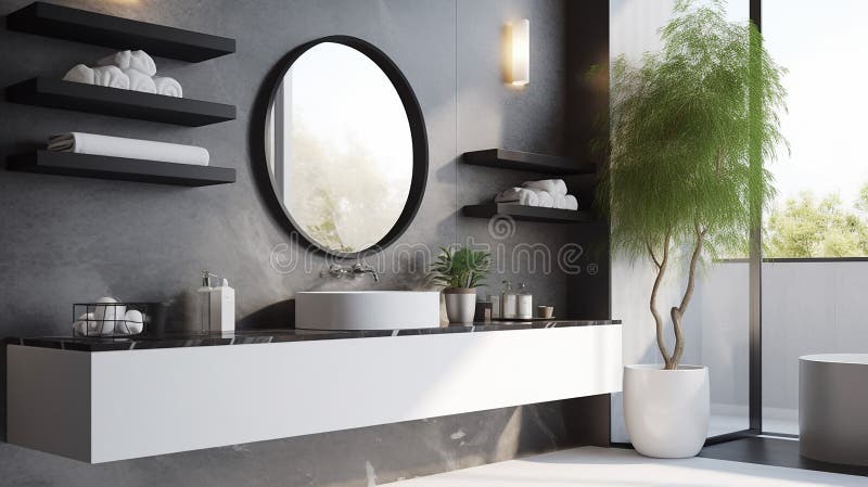 Modern Loft White Marble Vanity Counter Ceramic Wash. Generative AI ...