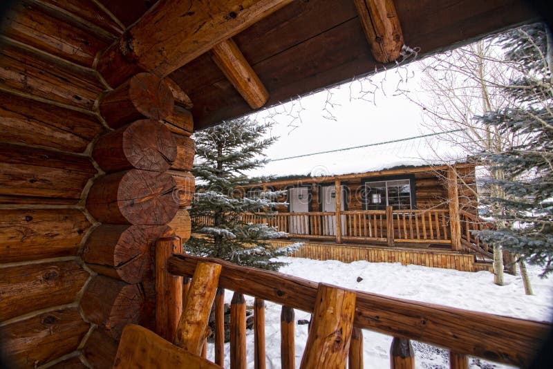 Modern Log Cabin Home in the Winter Woods Stock Image - Image of creek ...