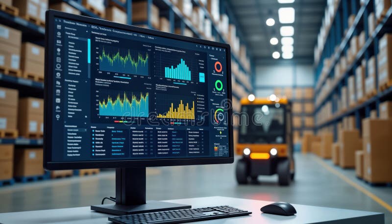 Modern Logistic Software Interface on Screen Shows Warehouse Management ...