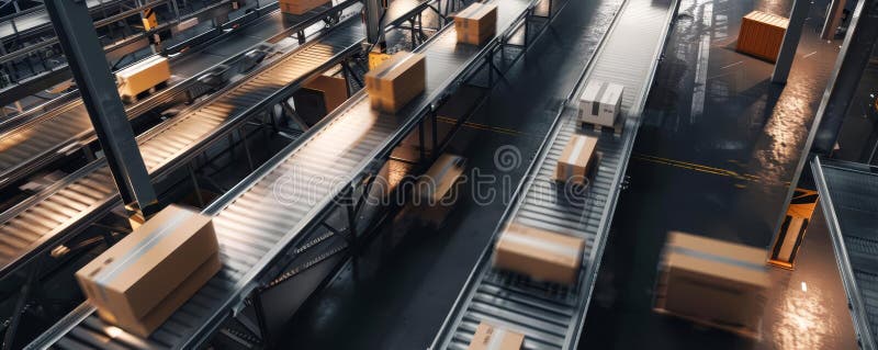 Modern Logistics Center, Conveyor Belts Sorting Packages, Overhead View ...