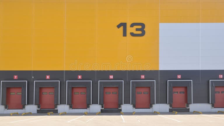 Modern Logistics Center. Warehouse Number 13 with a Gate for Loading ...