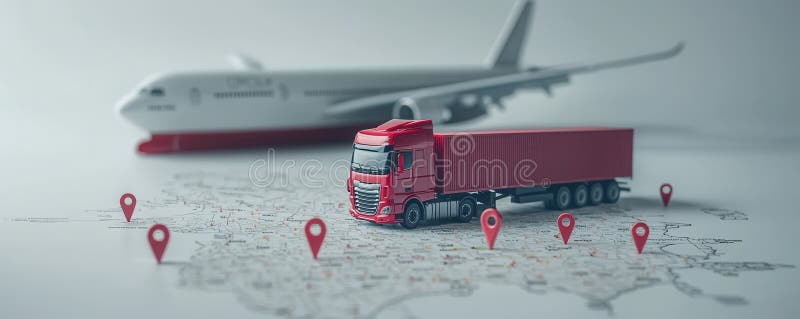 Modern Logistics Concept with Truck, Airplane, and Map Pointers Stock ...