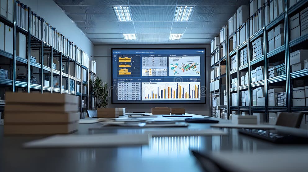 Modern Logistics Coordination Room Featuring Large Screen Display with ...
